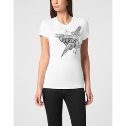 T-Shirt Philipp Plein "Love Mit Schmucksteinen", Jungen, Gr. L, 01, weiß, Obermaterial: 100% Baumwolle, 100% Glasfaser, Shirts T-Shirt