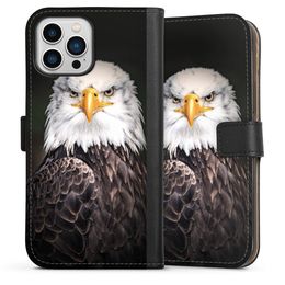 DeinDesign iPhone 13 Pro Max Handy Klapph&uuml;lle Handyh&uuml;lle aus Kunst Leder schwarz Flip Case Animals Eagle Bird Sideflip mit langer Lasche