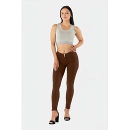 Leggings Freddy "WRUP SUPERSKINNY REGULAR COTTON", Damen, Gr. XL (42), N-Gr, schwarz braun, Web, Obermaterial: 81% Baumwolle, 19% Elasthan, figurbetont kn&ouml;chelfrei, Hosen Leggings, mit Lifting & Shaping Effekt