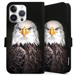 DeinDesign iPhone 14 Pro Max Handy Klapph&uuml;lle Handyh&uuml;lle aus Kunst Leder schwarz Flip Case Animals Eagle Bird Sideflip mit Lasche