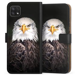 DeinDesign Galaxy A22 5G Handy Klapph&uuml;lle Handyh&uuml;lle aus Kunst Leder schwarz Flip Case Animals Bird Eagle Sideflip mit langer Lasche