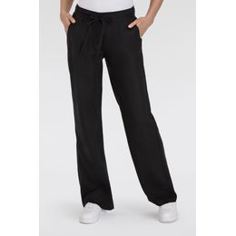 Leinenhose MAC "CHIARA BELT", Damen, Gr. 44, L&auml;nge 30, schwarz, Obermaterial: 100% Leinen, unifarben, weit kn&ouml;chellang, Hosen, Sommerhose Wide Fit, mit geradem, weitem Bein