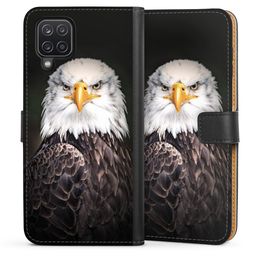 DeinDesign Galaxy A12 Handy Klapph&uuml;lle Handyh&uuml;lle aus Kunst Leder schwarz Flip Case Animals Bird Eagle Sideflip mit langer Lasche