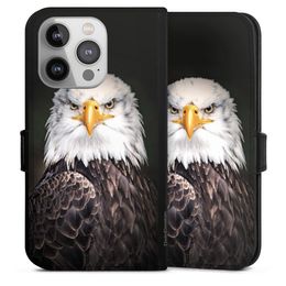 DeinDesign iPhone 14 Pro Handy Klapph&uuml;lle Handyh&uuml;lle aus Kunst Leder schwarz Flip Case Animals Eagle Bird Sideflip mit langer Lasche