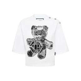 T-Shirt Philipp Plein "Teddy", Damen, Gr. L, 01, wei&szlig;, Obermaterial: 100% Baumwolle, 100% Glas, Shirts T-Shirt