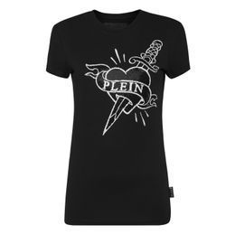 Philipp Plein Damen T-Shirt "Love Mit Schmucksteinen"02, schwarz, Gr. XS, Obermaterial: 100% Baumwolle, 100% Glasfaser, Shirts