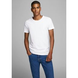 Jack & Jones T-Shirt JACK & JONES "JJEBASIC mit schmaler Passform f&uuml;r jeden Tag", Herren, Gr. L, wei&szlig; (optical wei&szlig;), Jersey, Obermaterial: 92% Baumwolle, 8% Elasthan, unifarben, schmal h&uuml;ftlang, Rundhals, gerader Abschluss, Shirts T-Shirt, unifarben, modisch, schmal, Baumwollmischung, Rundhals