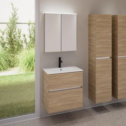 evineo ineo5 evo Unterschrank B: 60 cm mit 2 Ausz&uuml;gen, Slim-Waschtisch wei&szlig;, mit ineo Spiegelschrank CH,, BE0834WH+BE0956OA+BEA040MI,