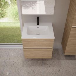 evineo ineo5 evo Unterschrank B: 60 cm mit 2 Ausz&uuml;gen, Slim-Waschtisch wei&szlig;,, BE0834WH+BE0956OA,