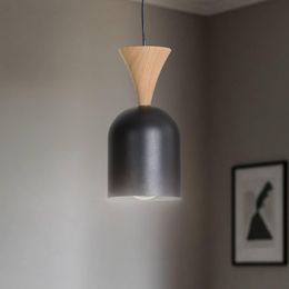 Lamkur Pendellampe Nolan, Ø 11 cm, schwarz/eiche, Metall/Holz