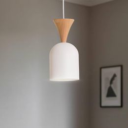 Lamkur Pendellampe Nolan, Ø 11 cm, weiß/eiche, Metall/Holz