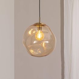 TK Lighting Glas-H&auml;ngeleuchte Sol, &Oslash; 35cm, schwarz/bernstein