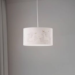 Duolla Hängeleuchte Mila, Ø 35 cm, weiß, Stoff, Einhörner, E27