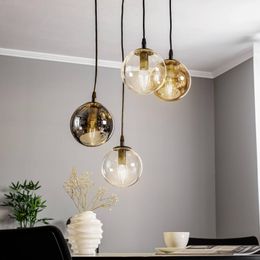 EMIBIG LIGHTING Hängeleuchte Glassy, 4-flg., schwarz, grafit/amber/klar, E14