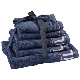 Tommy Hilfiger Frottierset Degree, Blau, Textil, 5-teilig, Uni, Badtextilien, Handtuch-Sets