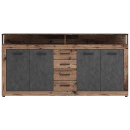 Mid.you Sideboard, Anthrazit, Alteiche, Kunststoff, 2 F&auml;cher, 4 Schublade(n) Schubladen, 190x96x32 cm, stehend, in verschiedenen Holzdekoren erh&auml;ltlich, Wohnzimmer, Kommoden & Sideboards, Sideboards