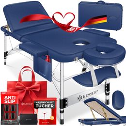 Kesser&reg; Mobile Massageliege klappbar & h&ouml;henverstellbar 3 Zonen Massagebett Massagetisch Kosmetikliege Breit Therapieliege Aluminium + 10x Gesichtsauflage mit Kopfst&uuml;tze Armlehnen & Tasche