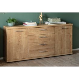 Sideboard, B:150cm H:80cm T:35cm, braun, VOGL MÖBELFABRIK, Spanplatte, Wohnzimmer, Sideboards, "Sunny", mit 2 Türen und mittig 4 Schubkästen