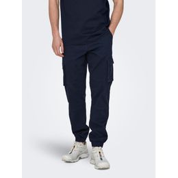 Only & Sons ONLY & SONS Herren Cargohose "ONSCAM STAGE CARGO CUFF LIFE 6687 NOOS", blau, Gr. 32, unifarben, Web, Obermaterial: 98% Baumwolle, 2% Elasthan, Hosen