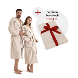 Unisex-Bademantel OTTO HOME, L:120cm, beige, Veloursfrottier, Hausmäntel, "Fenya, 330 g/m², Premium, Hotelbademantel, Morgenmantel, Sauna & Spa",