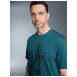 TRIGEMA Herren T-Shirt "TRIGEMA T-Shirt mit Affen-Printmotiv", blau, Basic, Gr. M, 100% Baumwolle, Shirts
