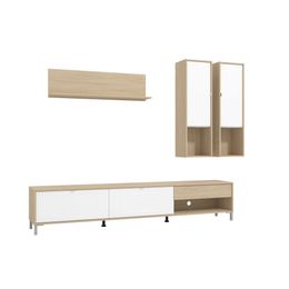 Wohnwand Home Affaire, B:234cm H:176cm T:40cmopaque wei&szlig;, harbour oak hell, MDF, Metall, Spanplatte, Wohnzimmer, Kastenm&ouml;bel-Sets, "Cambridge