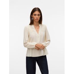 V&eacute;ro Moda VERO MODA Damen Blusentop "VMLOUISE LS TOP WVN", beige, Gr. M, unifarben, Web, Obermaterial: 53% Baumwolle, 47% Viskose, Blusen