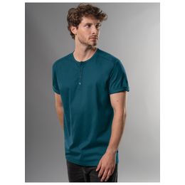 TRIGEMA Herren T-Shirt "TRIGEMA T-Shirt mit Knopfleiste DELUXE Baumwolle", blau, Gr. XL, 100% Baumwolle, Shirts