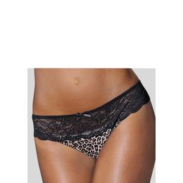Lascana Damen String, Gr. 32, braun, Spitze, Obermaterial: 47% Polyester, 40% Polyamid, 13% Elasthan, Unterhosen, mit modischem Leoprint