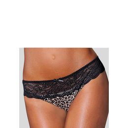Lascana Damen String, Gr. 32, braun, Spitze, Obermaterial: 47% Polyester, 40% Polyamid, 13% Elasthan, Unterhosen, mit modischem Leoprint