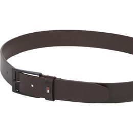Tommy Hilfiger Herren Lederg&uuml;rtel "LAYTON 3.5 cm breit", braun, Gr. 115, unifarben, Rindsleder, G&uuml;rtel, Metallpatch, Einfachdornschlie&szlig;e