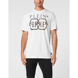 Philipp Plein Herren T-Shirt "Hexagon Mit Schmucksteinen", wei&szlig;, Gr. XL, Obermaterial: 100% Baumwolle, Shirts