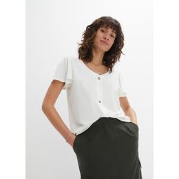bonprix Damen T-Shirt "Shirt mit Knopfleiste", wei&szlig;, Gr. 52, Obermaterial: 64% Polyester, 32% Viskose, 4% Elasthan, Shirts, Shirt mit Knopfleiste