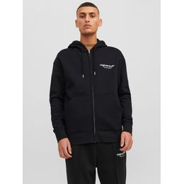 Jack & Jones JACK & JONES Herren Kapuzensweatjacke "JORVESTERBRO SWEAT ZIP HOOD NOOS", schwarz, Gr. XS, bedruckt, angeraute Sweatware, Obermaterial: 70%