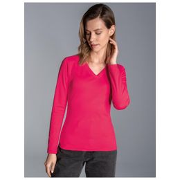 TRIGEMA Damen T-Shirt "TRIGEMA Langarmshirt mit V-Ausschnitt", orange, Gr. XL, 95% Baumwolle, 5% Elasthan, Shirts