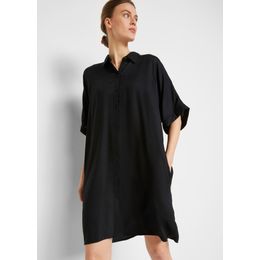 bonprix Damen Blusenkleid, schwarz, Gr. 42, unifarben, Web, Obermaterial: 100% Viskose, Kleider, Blusenkleid aus feiner Viskose