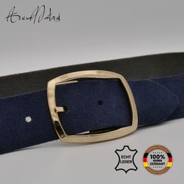 AnnaMatoni Damen Lederg&uuml;rtel "AnnaMatoni Damen Lederg&uuml;rtel in hochwertigem Velour Leder 3,5cm", blau, Gr. 95, 100% Leder, G&uuml;rtel