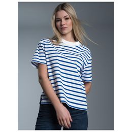 TRIGEMA Damen T-Shirt "TRIGEMA Cropped T-Shirt mit Ringelmuster", blau, Basic, Gr. L, 100% Baumwolle, Shirts