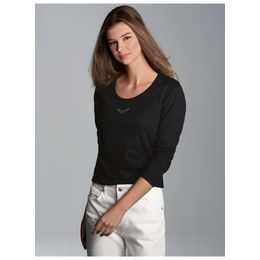 TRIGEMA Damen Longsleeve "TRIGEMA Langarmshirt mit Kristallsteinen", schwarz, Basic, Gr. XL, 95% Baumwolle, 5% Elasthan, Shirts
