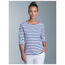 TRIGEMA Damen Longsleeve "TRIGEMA Dreiviertelarm Shirt mit Ringelmuster", blau, Basic, Gr. S, 100% Baumwolle, Shirts