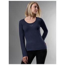 TRIGEMA Damen Longsleeve "TRIGEMA Langarmshirt mit Kristallsteinen", blau, Basic, Gr. S, 95% Baumwolle, 5% Elasthan, Shirts
