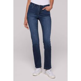 SOCCX Damen Regular-fit-Jeans, blau, Gr. 33, Abriebeffekte, Denim/Jeans, Material: 72% Baumwolle, 25% Polyester, 3% Elasthan, Zusatz: Enth&auml;lt