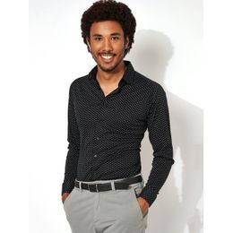 DESOTO Herren Langarmhemd "Jerseyhemd Casual Kent langarm", schwarz, Gr. XL, gemustert, gepunktet, mehrfarbig, Jersey, Obermaterial: 100% Baumwolle,