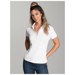 TRIGEMA Damen Poloshirt "TRIGEMA Slim Fit Poloshirt mit kontrastfarbigen Akzenten", wei&szlig;, Basic, Gr. L, Piqu&eacute;, 94% Baumwolle, 6% Elastan, Shirts