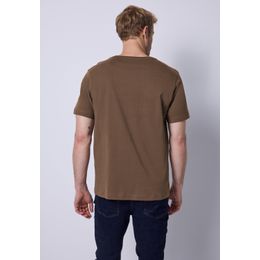 Street One MEN Herren T-Shirt, braun, Gr. M, unifarben, Web, 100% Baumwolle, Shirts, mit V-Ausschnitt