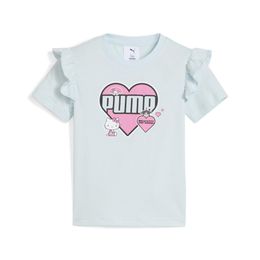 Puma M&auml;dchen T-Shirt "Puma x HELLO KITTY AND FRIENDS Ruffle T-Shirt M&auml;dchen"sea glass blau, Gr. 122, bedruckt, Obermaterial: 100% Baumwolle; Rippe: