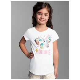 TRIGEMA M&auml;dchen T-Shirt "TRIGEMA T-Shirt mit buntem Schmetterling-Printmotiv", wei&szlig;, Basic, Gr. 152, Single Jersey, 100% Baumwolle, Shirts