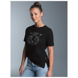 TRIGEMA Damen T-Shirt "TRIGEMA T-Shirt mit glitzerndem Leopardenprint", schwarz, Basic, Gr. L, Single Jersey, 100% Baumwolle, Shirts