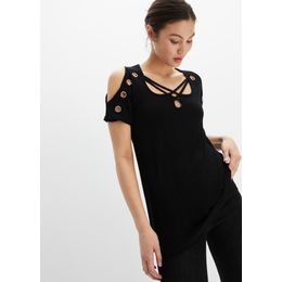 bonprix Damen T-Shirt, schwarz, Gr. 44, Obermaterial: 95% Viskose, 5% Elasthan, Shirts