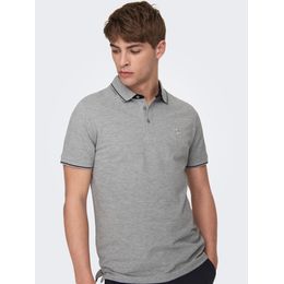 Only & Sons ONLY & SONS Herren Poloshirt "ONSFLETCHER SLIM SS POLO NOOS", grau, Gr. S, meliert, Piqué, Obermaterial: 100% Baumwolle, Shirts